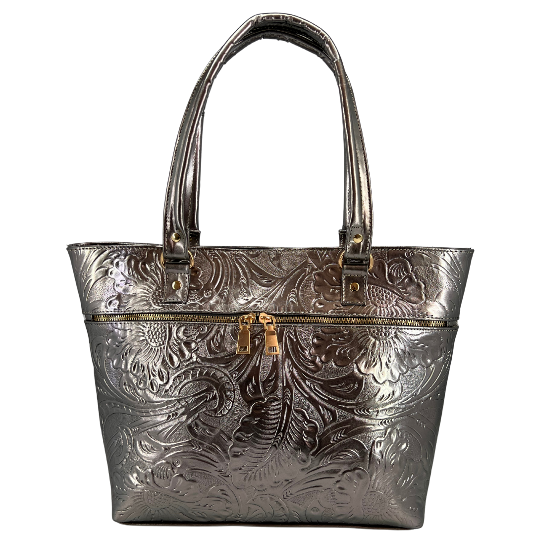 Bolsa de Piel Cincelada Plata